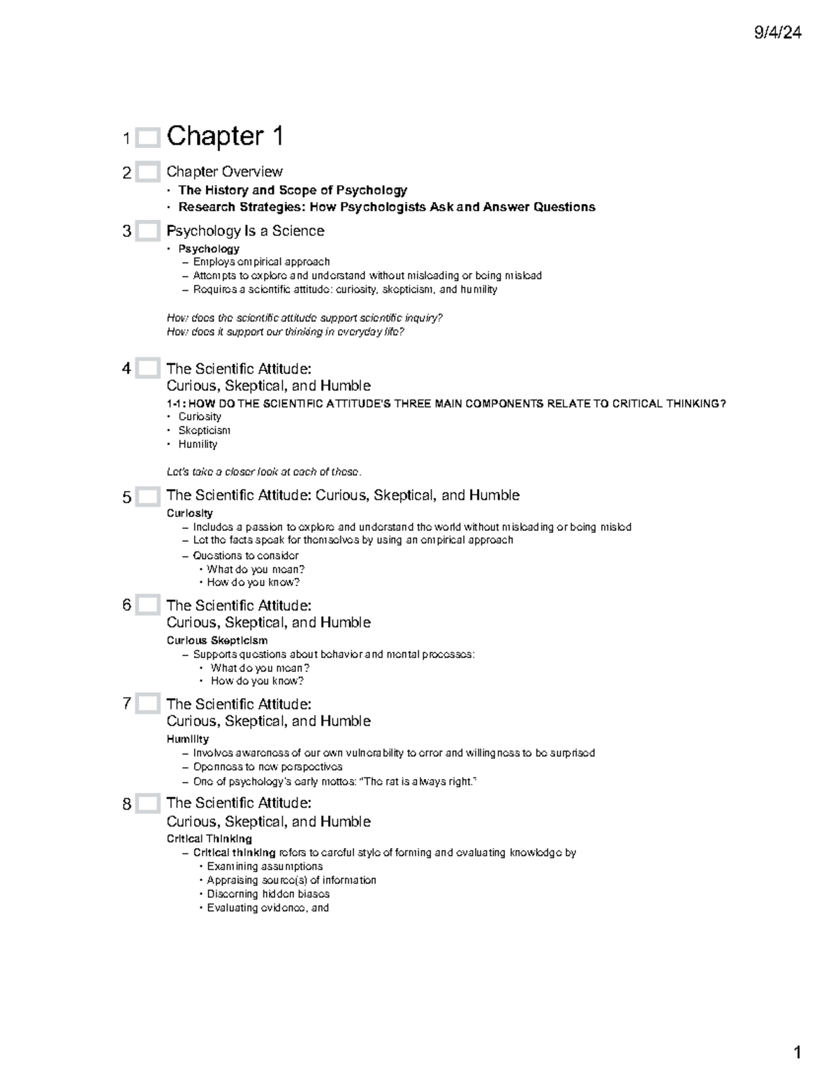 Psychology 101 - Chapter 1 Overview: Research Strategies and Ethics - 9/4/ 1 Chapter 1 Chapter ...