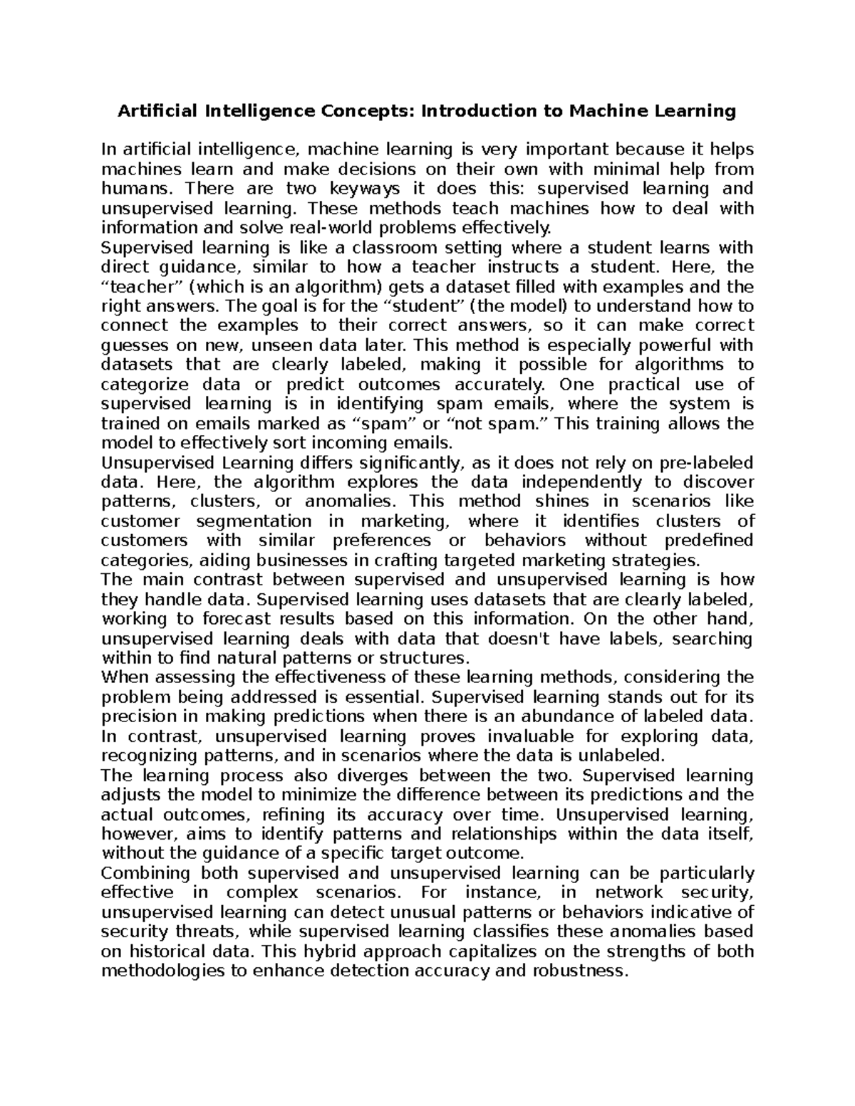 AI Concepts: Intro to ML - Supervised & Unsupervised Learning - Studocu