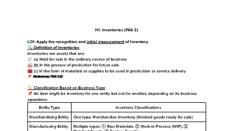 Inventories (PAS 2) - Lecture Notes on Recognition & Measurement - Studocu