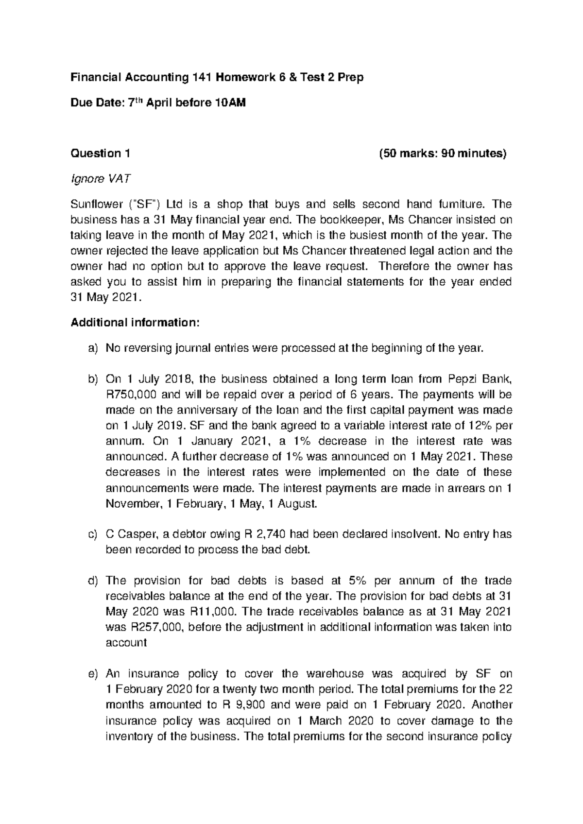 FIA141 Financial Accounting Homework 6 Test 2 Preparation Guide - Studocu