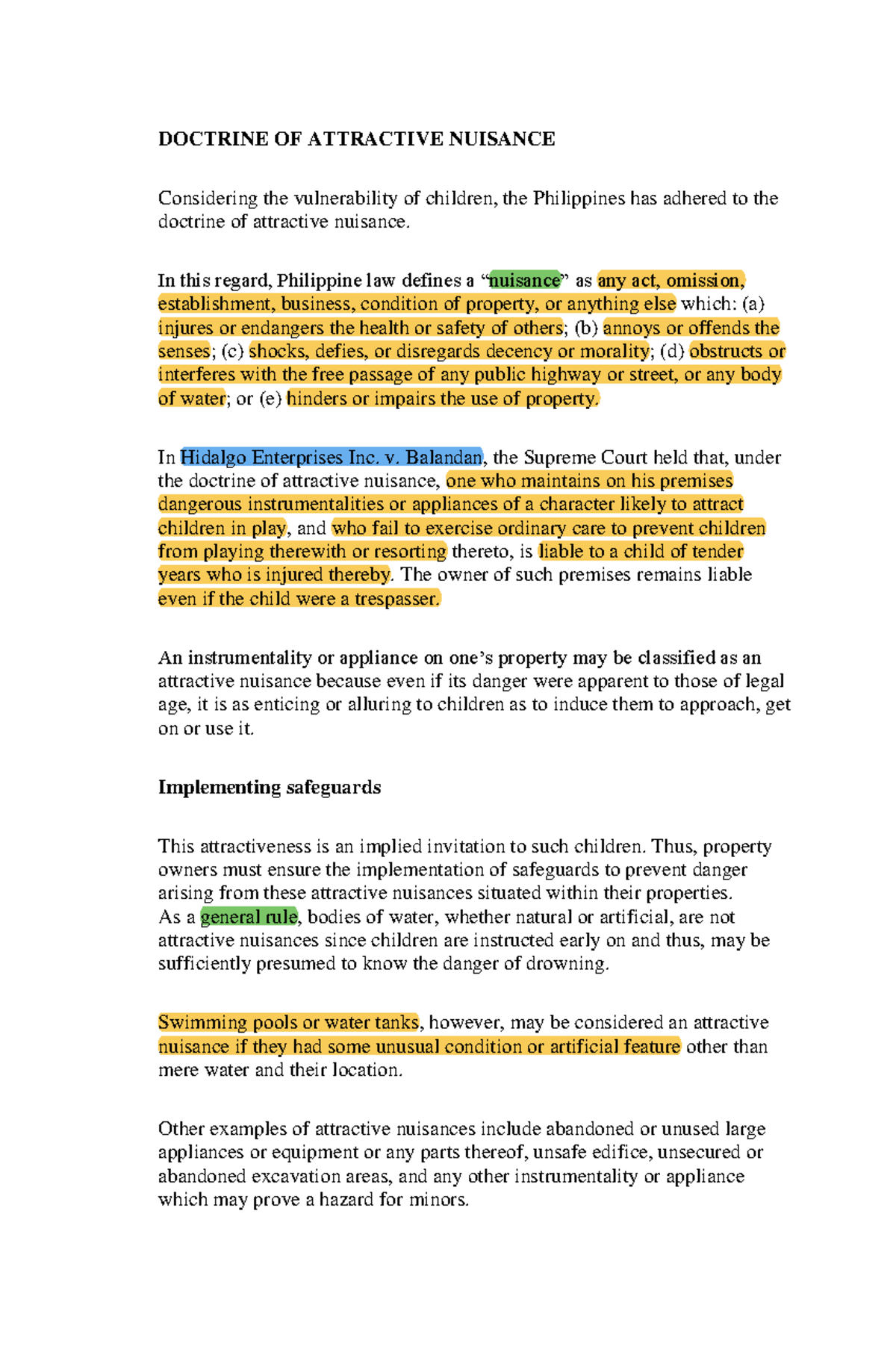 DOCTRINE OF ATTRACTIVE NUISANCE: Legal Insights and Safeguards - Studocu