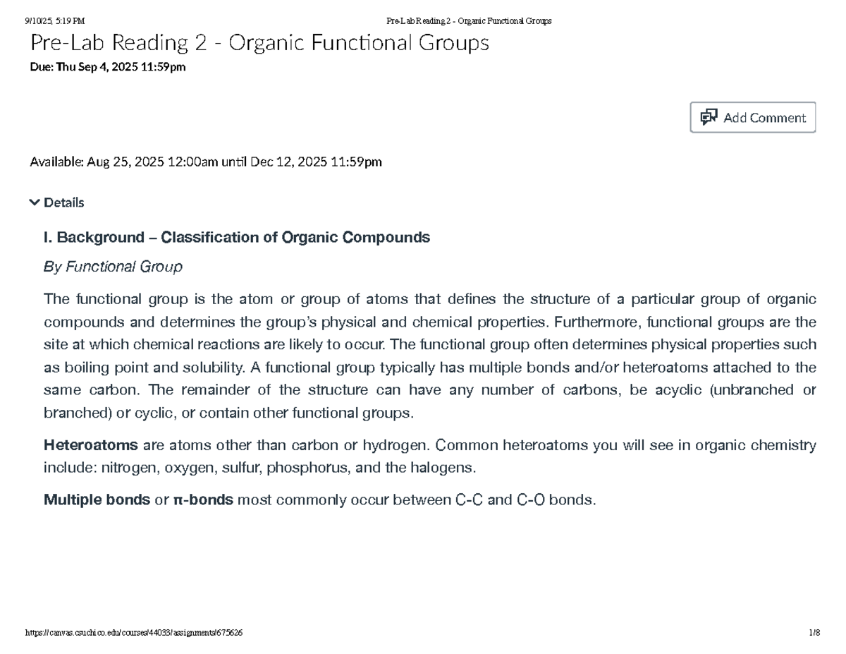 Pre-Lab Reading 2: Naming & Drawing Organic Functional Groups - Studocu