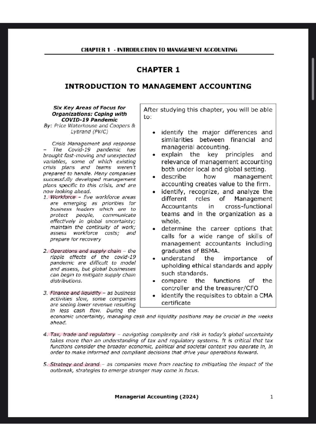 CHAPTER 1: INTRODUCTION TO MANAGEMENT ACCOUNTING - KEY CONCEPTS AND ...