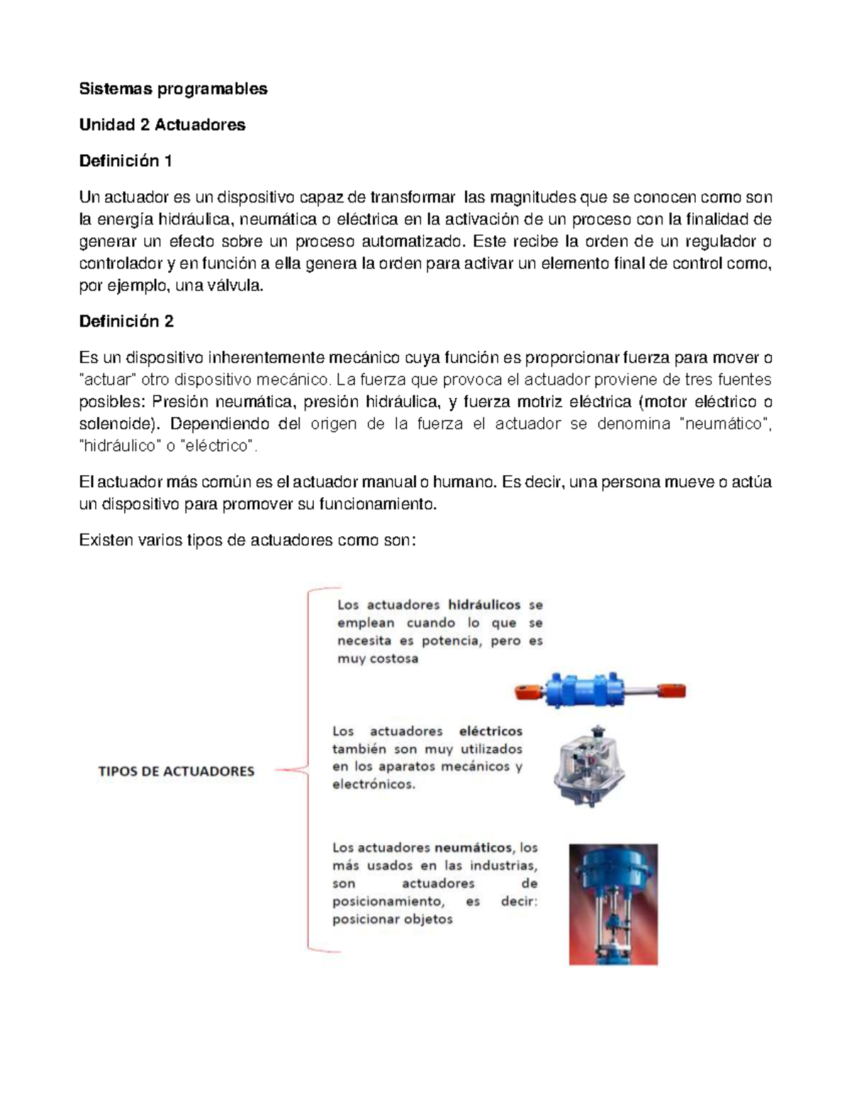 Unidad 2: Introducción a Actuadores en Sistemas Programables - Studocu