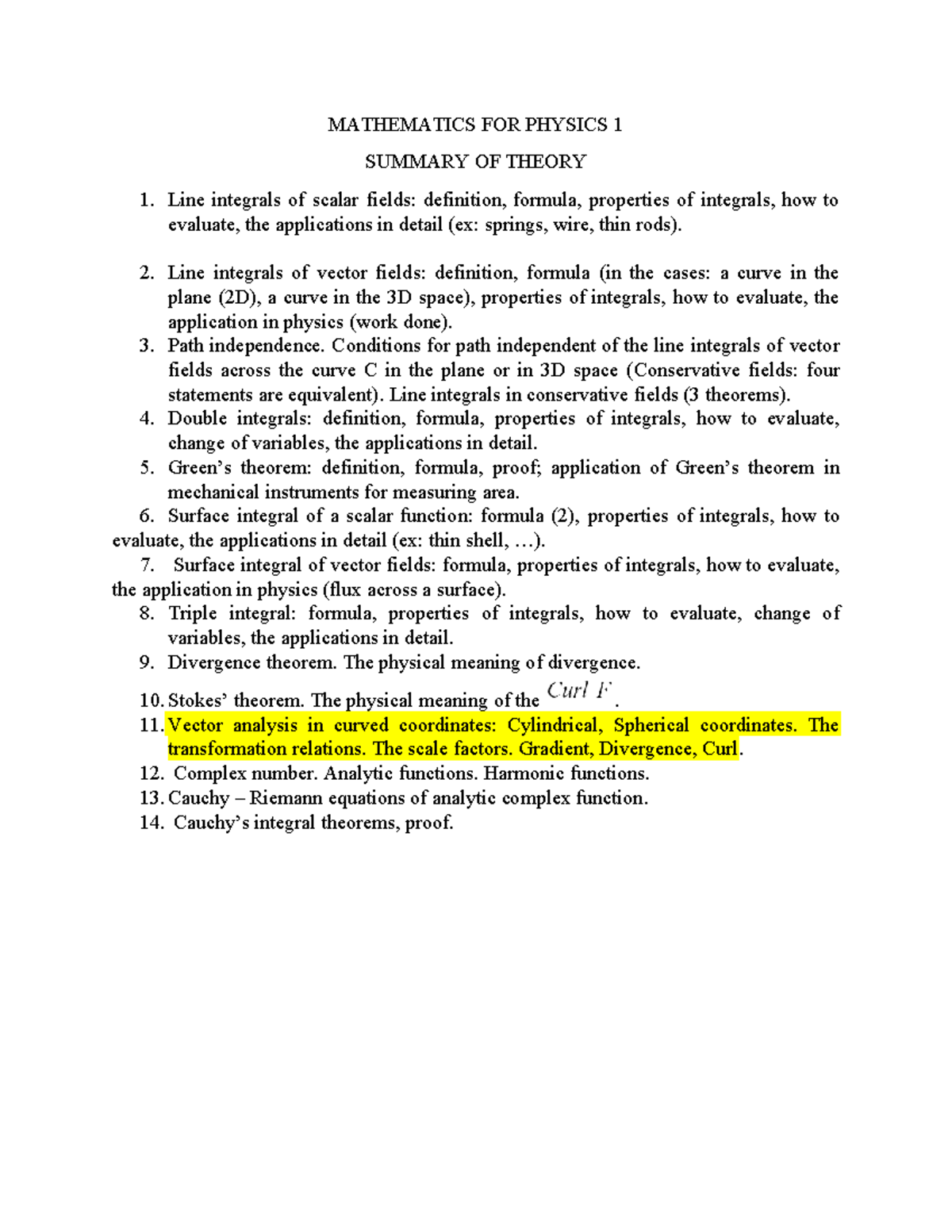 MATH 101: Summary of Key Concepts in Physics Mathematics - Studocu