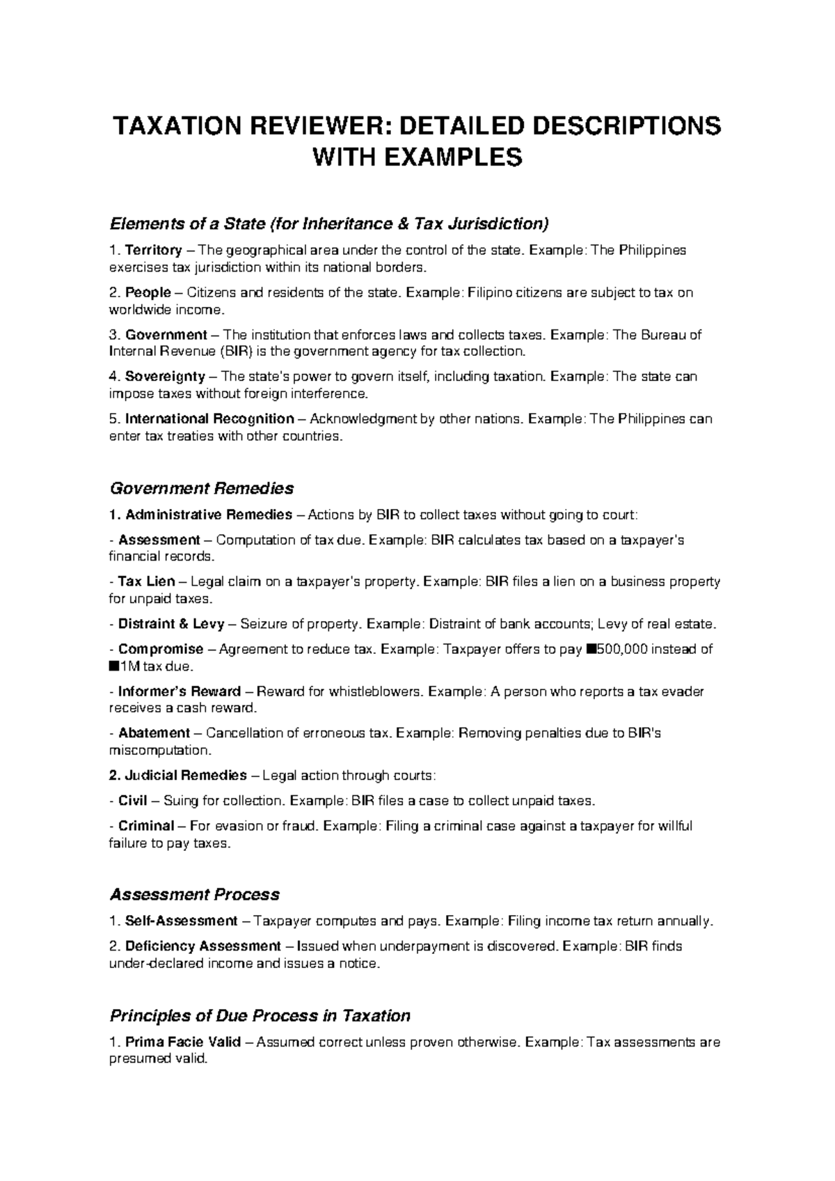 TAX 101: Taxation Reviewer with Detailed Descriptions & Examples - Studocu