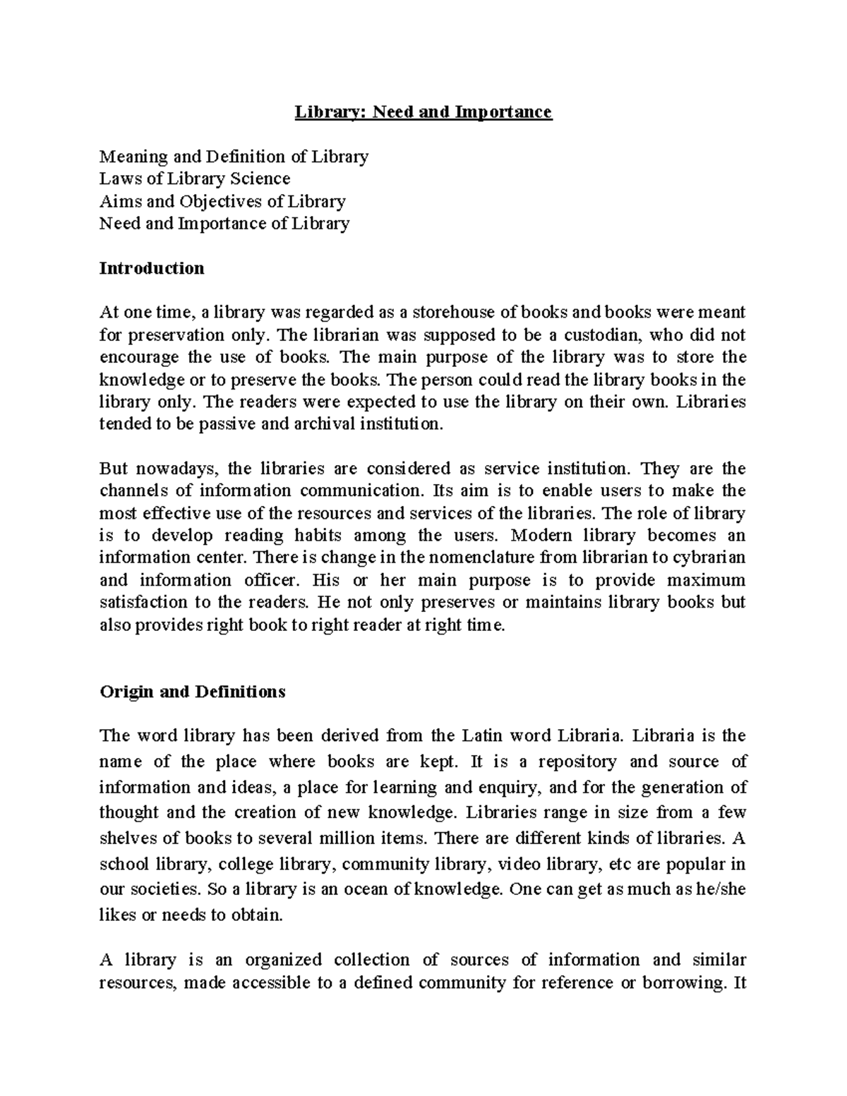 Importance of Libraries: Need & Functions for Learning & Growth - Studocu