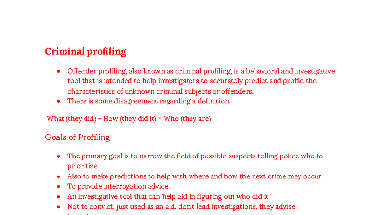 Forensic Notes: Criminal Profiling Insights (CRIM 301) - Studocu