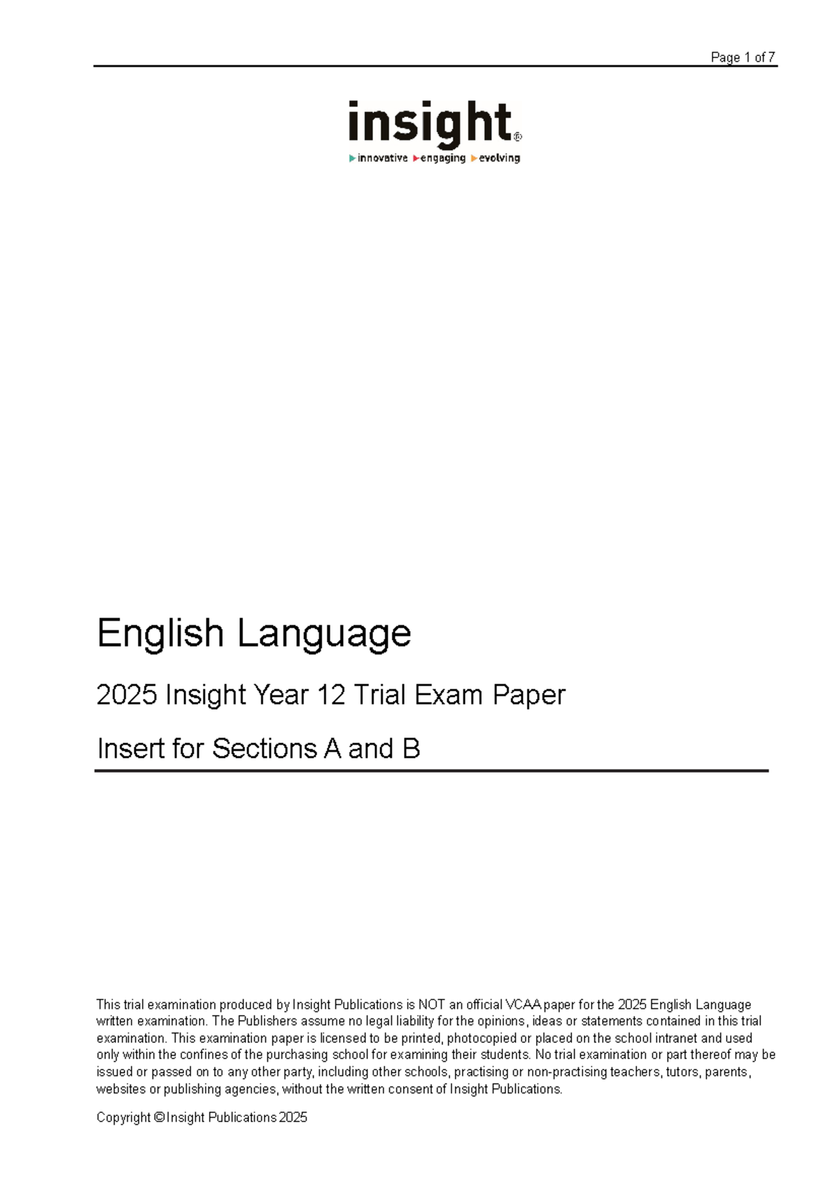 2025 VCE English Language Year 12 Trial Exam Paper Insert - Studocu