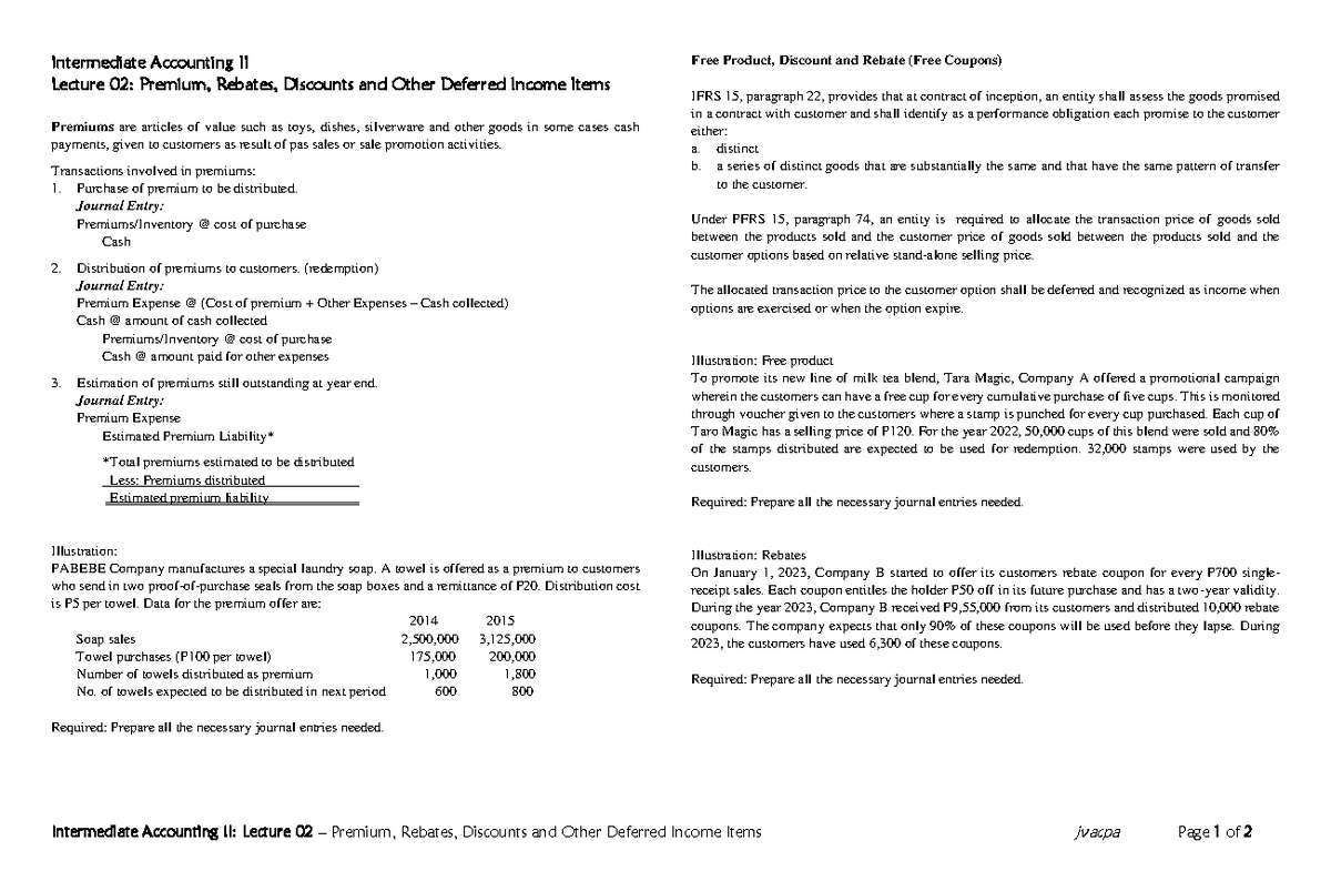 IA2 02 Premium Rebates Discounts and Other Deferred Income Items ...