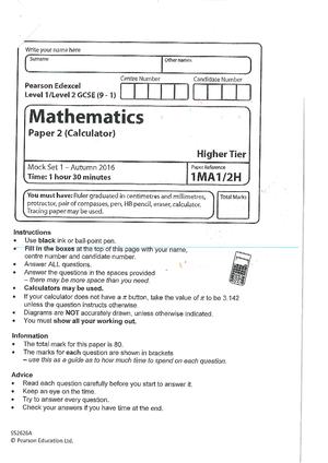 GCSE Prac1 Paper 1H Solutions - edexcel GCSE Mathematics Practice Tests ...
