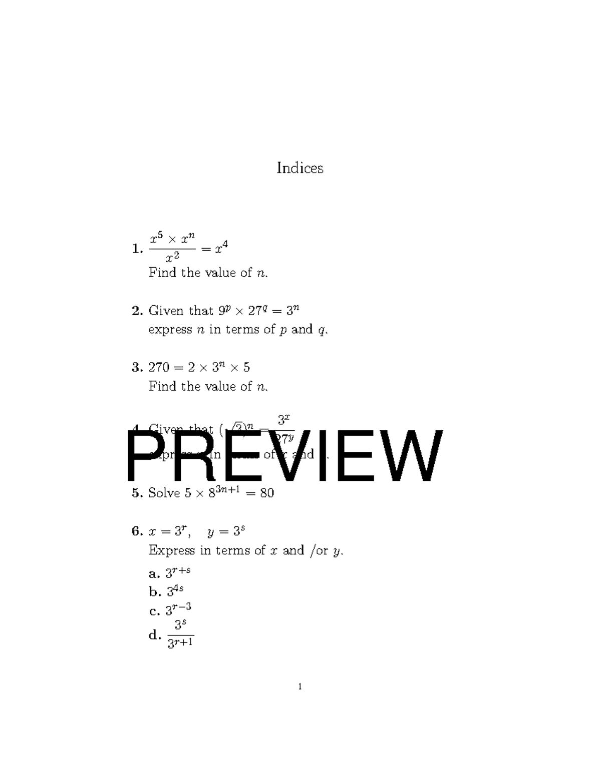 Math Homework: Indices and Expressions (Course Code: MATH101) - Studocu