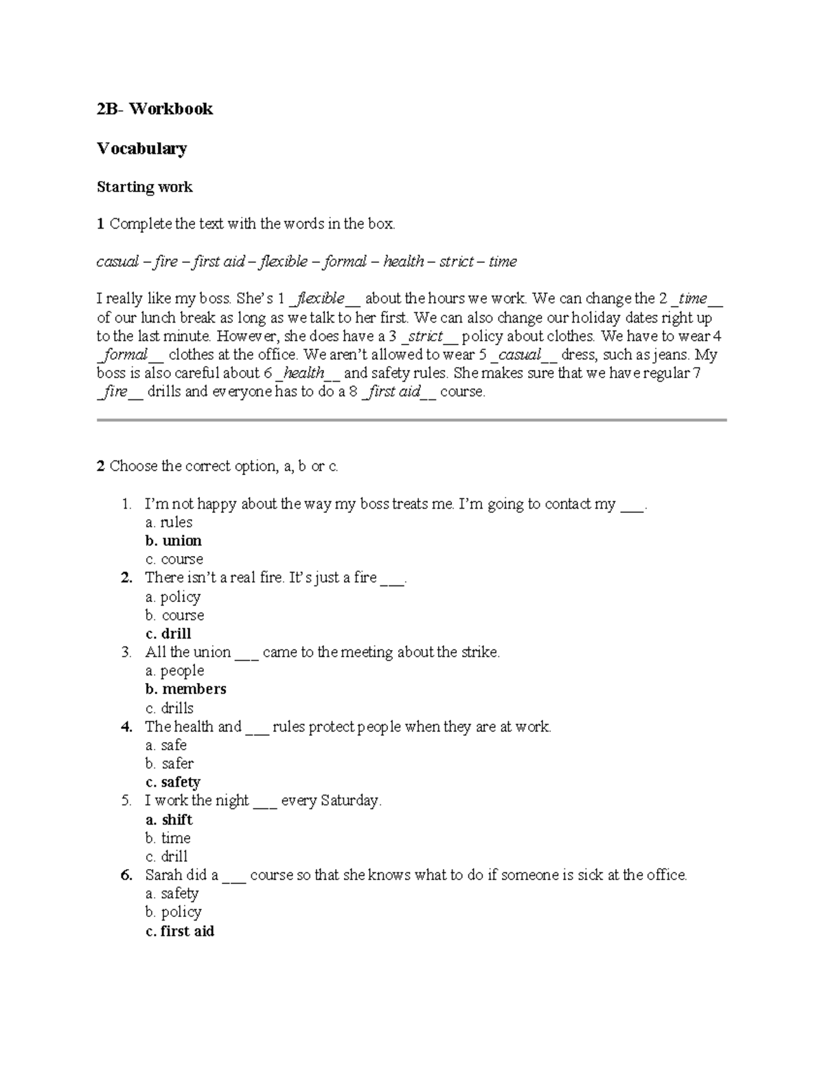 2B Workbook - Unit 2 Vocabulary and Grammar Exercises - Studocu