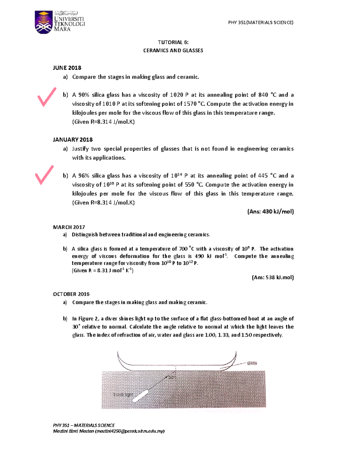 PHY351 Tutorial 6: Insights into Ceramics and Glasses - Studocu