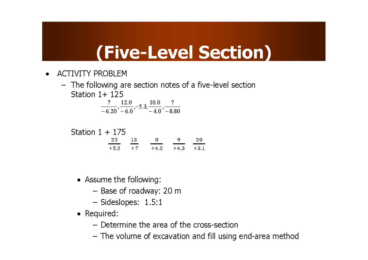 Earthworks 03(5 level section) - (Five-Level Section) • ACTIVITY ...