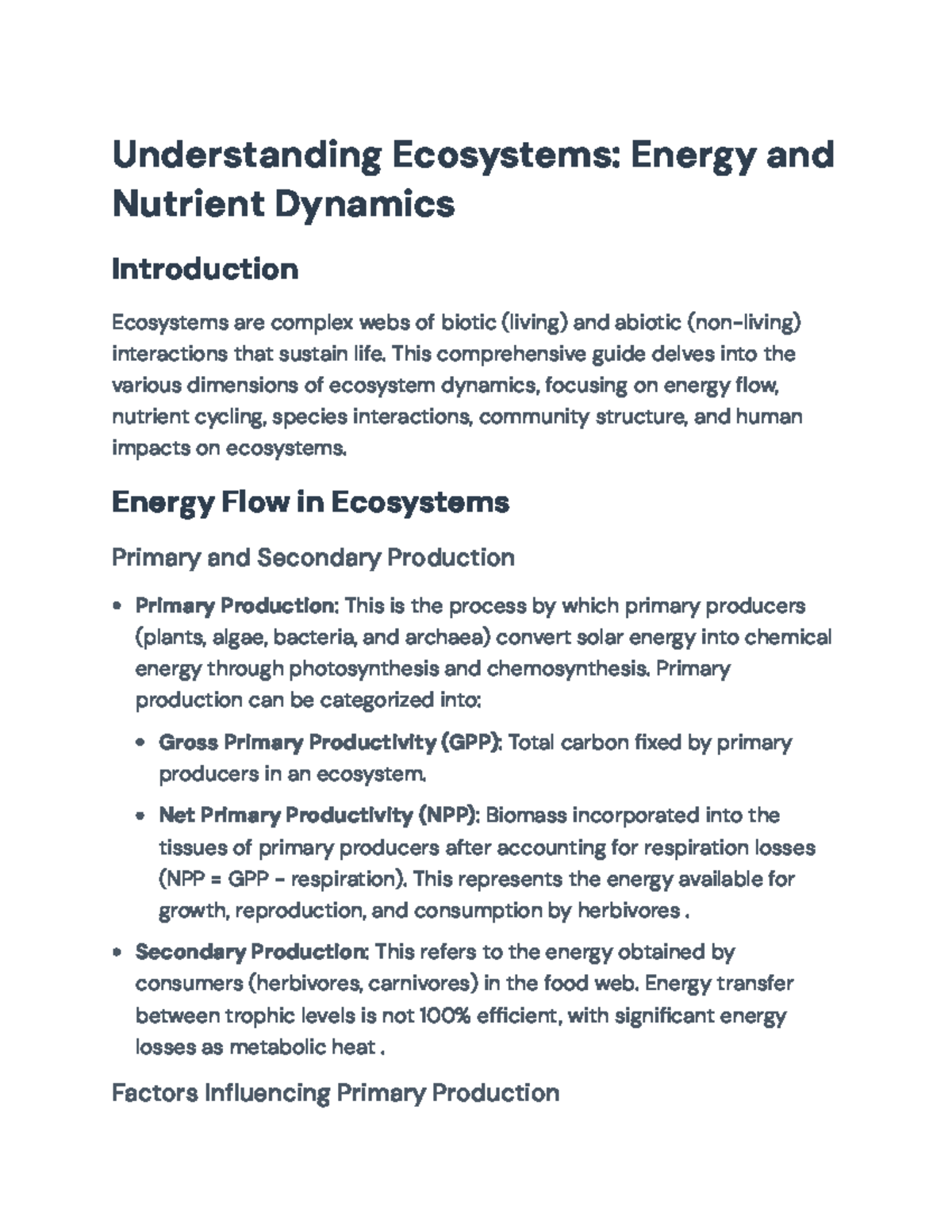 Ecosystems 101: Energy Flow & Nutrient Dynamics Overview Guide - Studocu