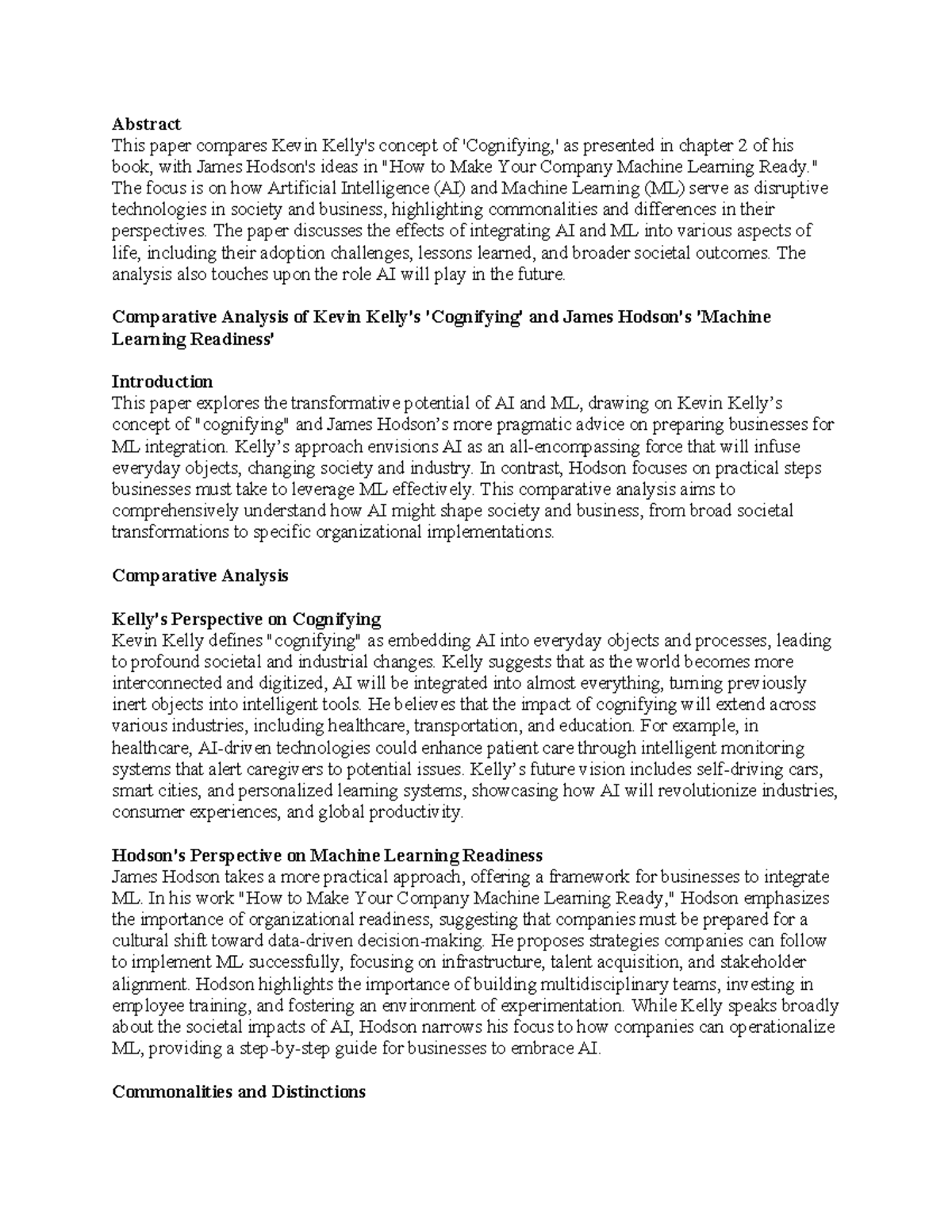 Comparative Analysis of AI & ML Perspectives: Kelly vs. Hodson - Studocu
