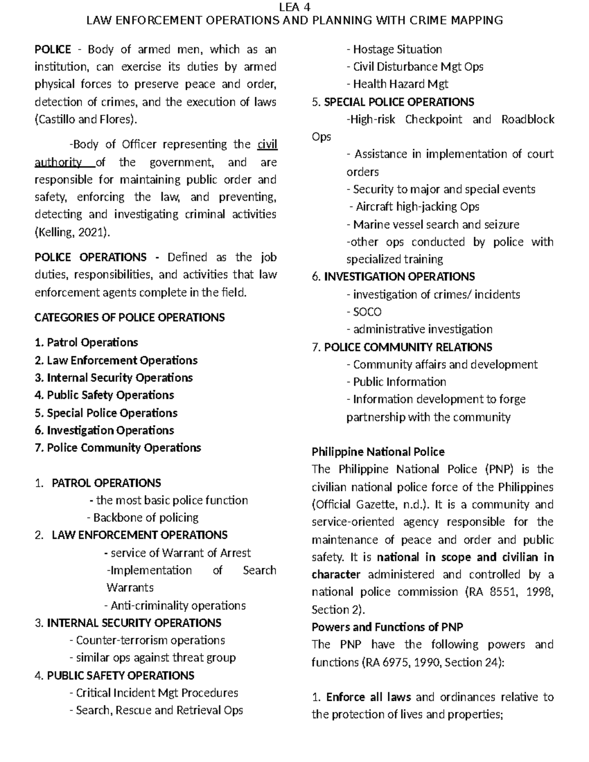 LEA 4: Law Enforcement Operations & Planning with Crime Mapping - Studocu