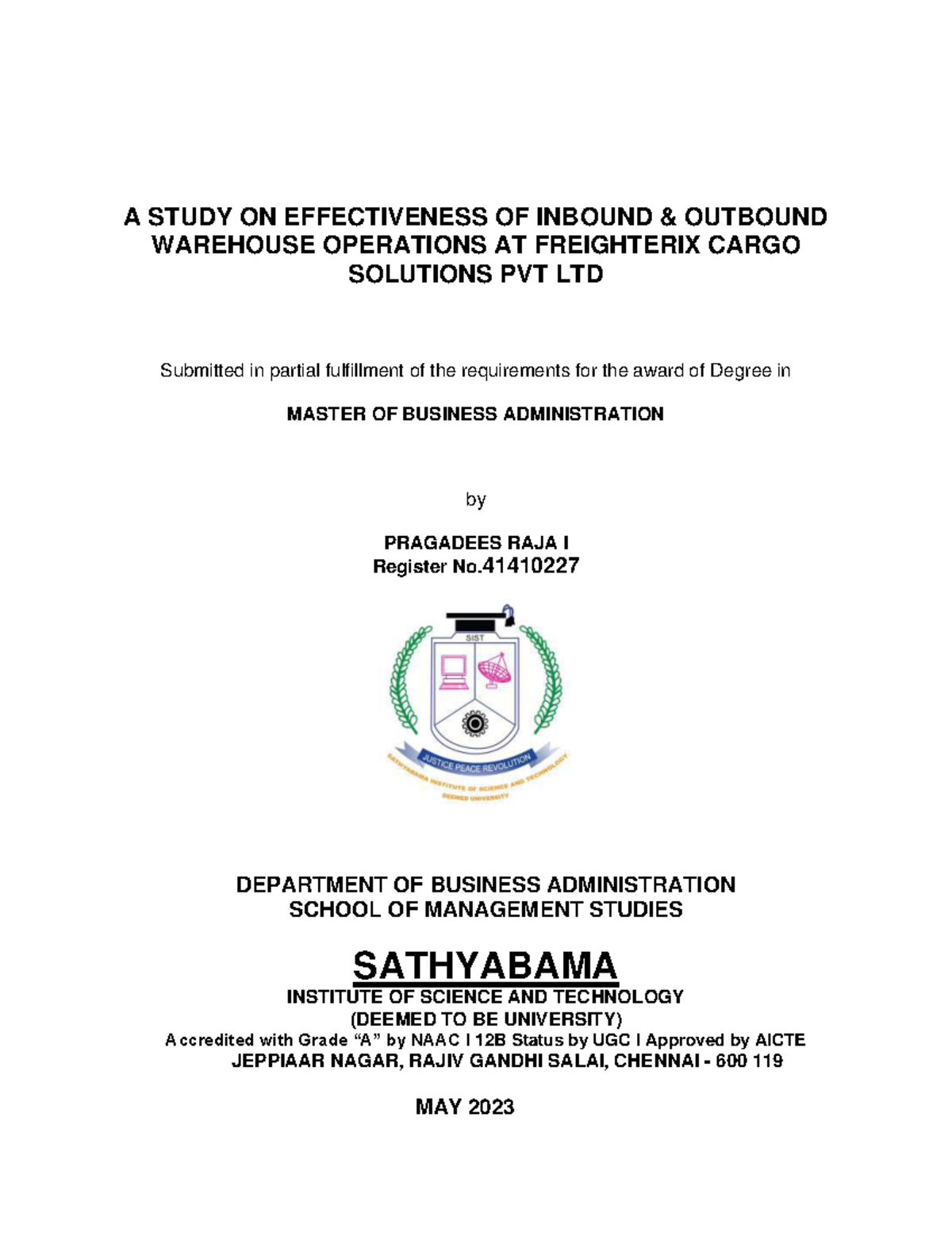 Effectiveness of Inbound & Outbound Warehouse Ops at Freighterix - MBA ...