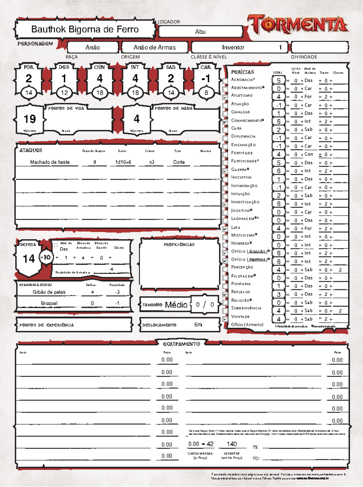 JOGADOR Bauthok Bigorna de Ferro: Segundo Esboço de Personagem - Studocu