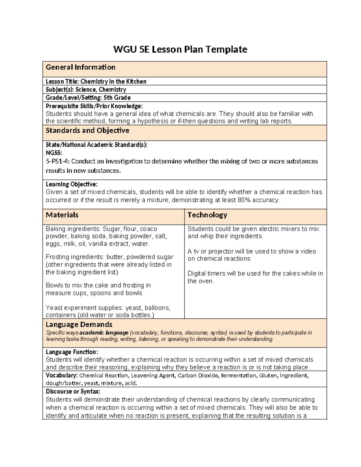 C108 Task 1 - Passed - WGU 5E Lesson Plan Template General Information ...