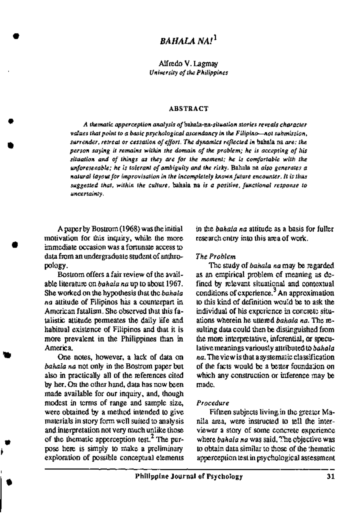 Analysis of the Psychological Implications of "Bahala Na" in Filipino ...