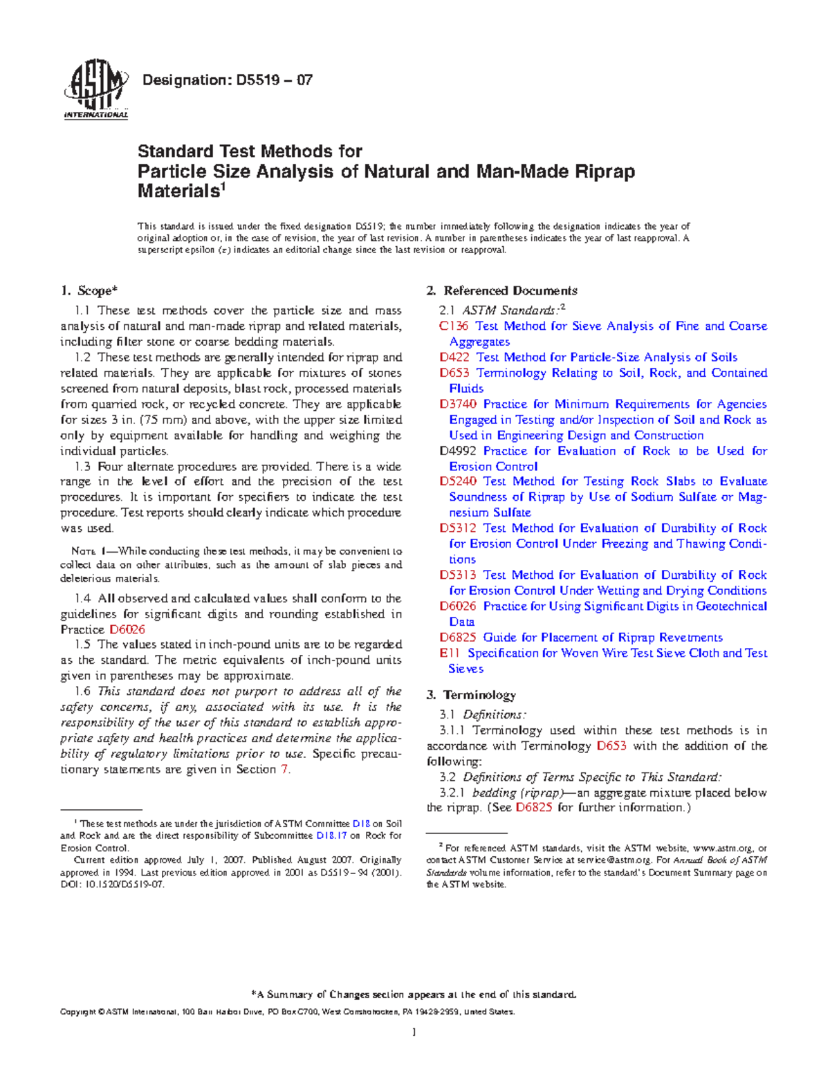 ASTM D5519 Particle Size Analysis Methods for Riprap Materials - Studocu