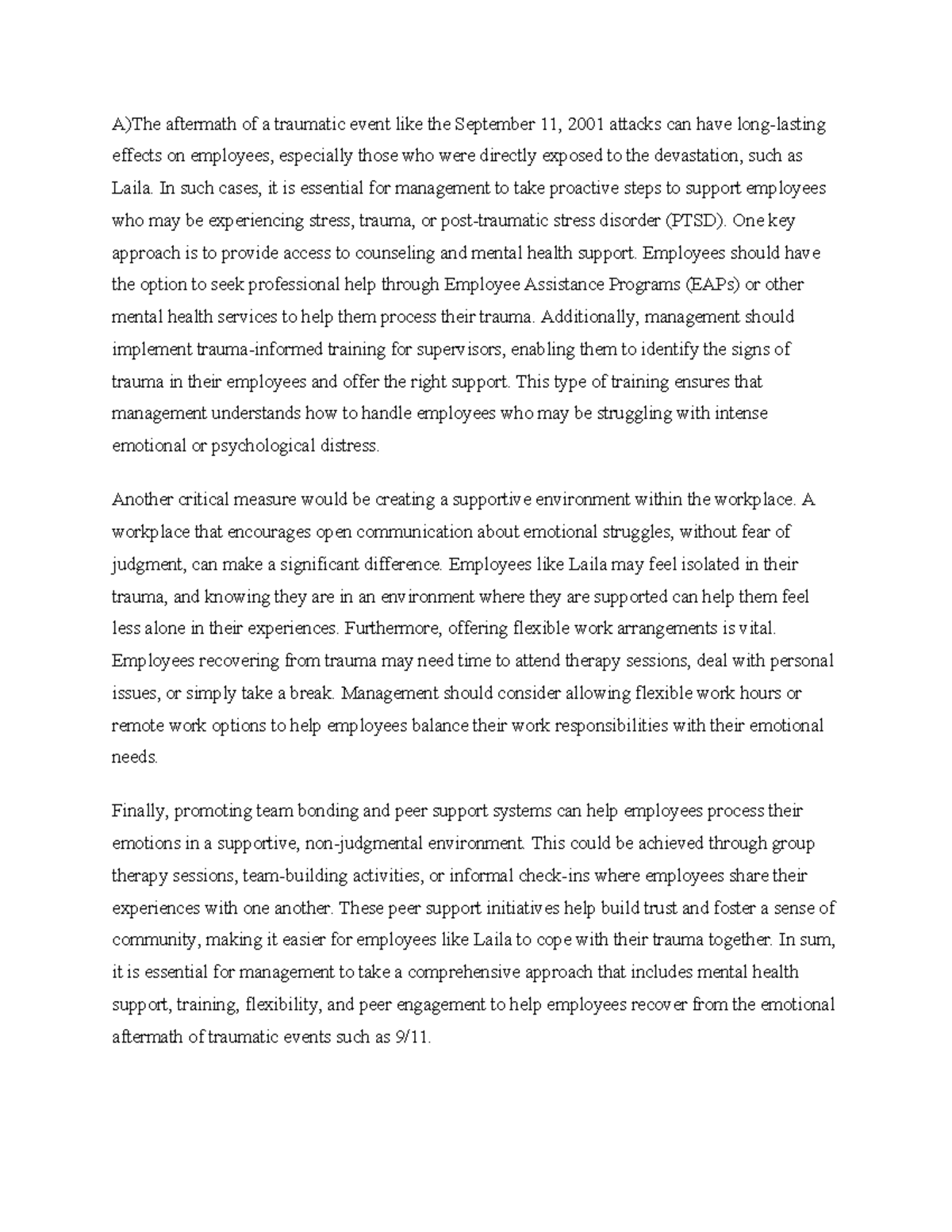 Mgt 321 - Managing Employee Trauma and Stress After 9/11 Attacks - Studocu