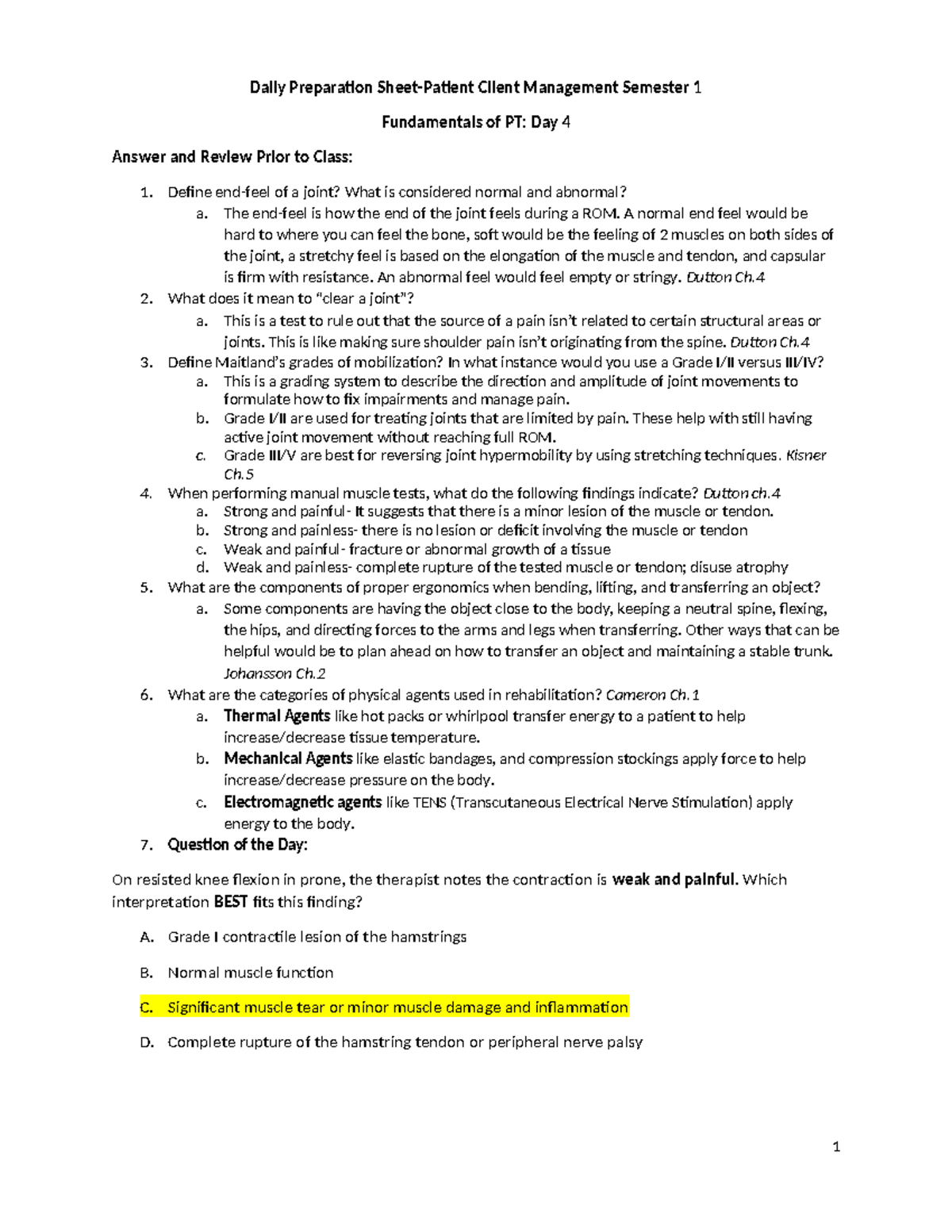 Fundamentals of PT: Daily Prep for Client Management - Day 4 Review ...