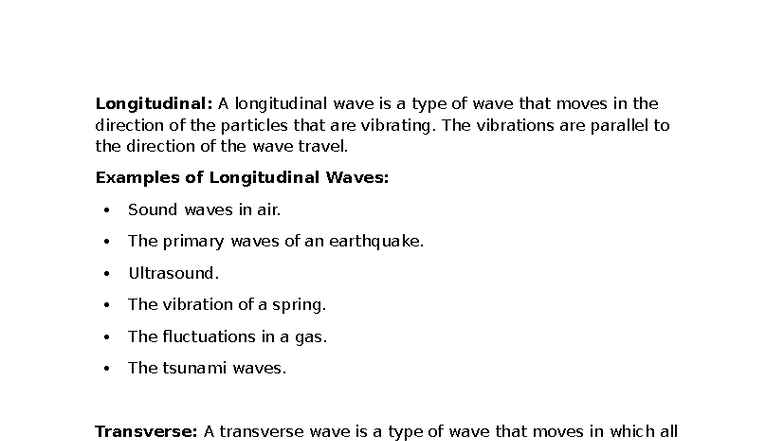 Longitudinal and Transverse Waves: Key Concepts and Examples - Studocu