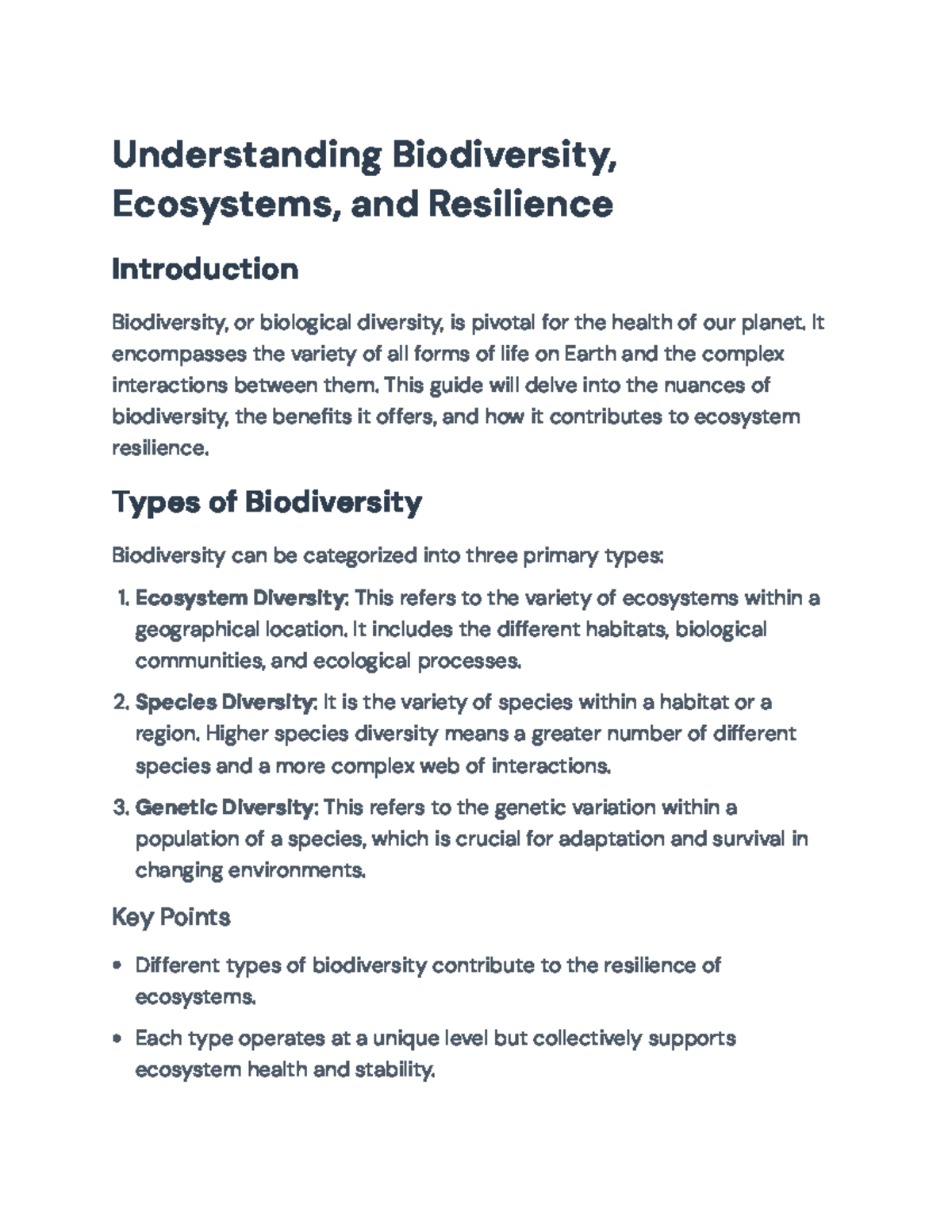Biodiversity, Ecosystems, and Resilience: A Comprehensive Overview ...