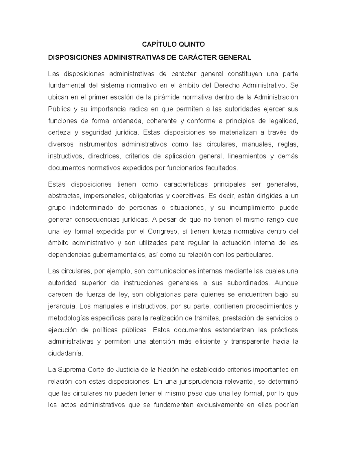 CAP 5: Disposiciones Administrativas de Carácter General en Derecho Admin - Studocu