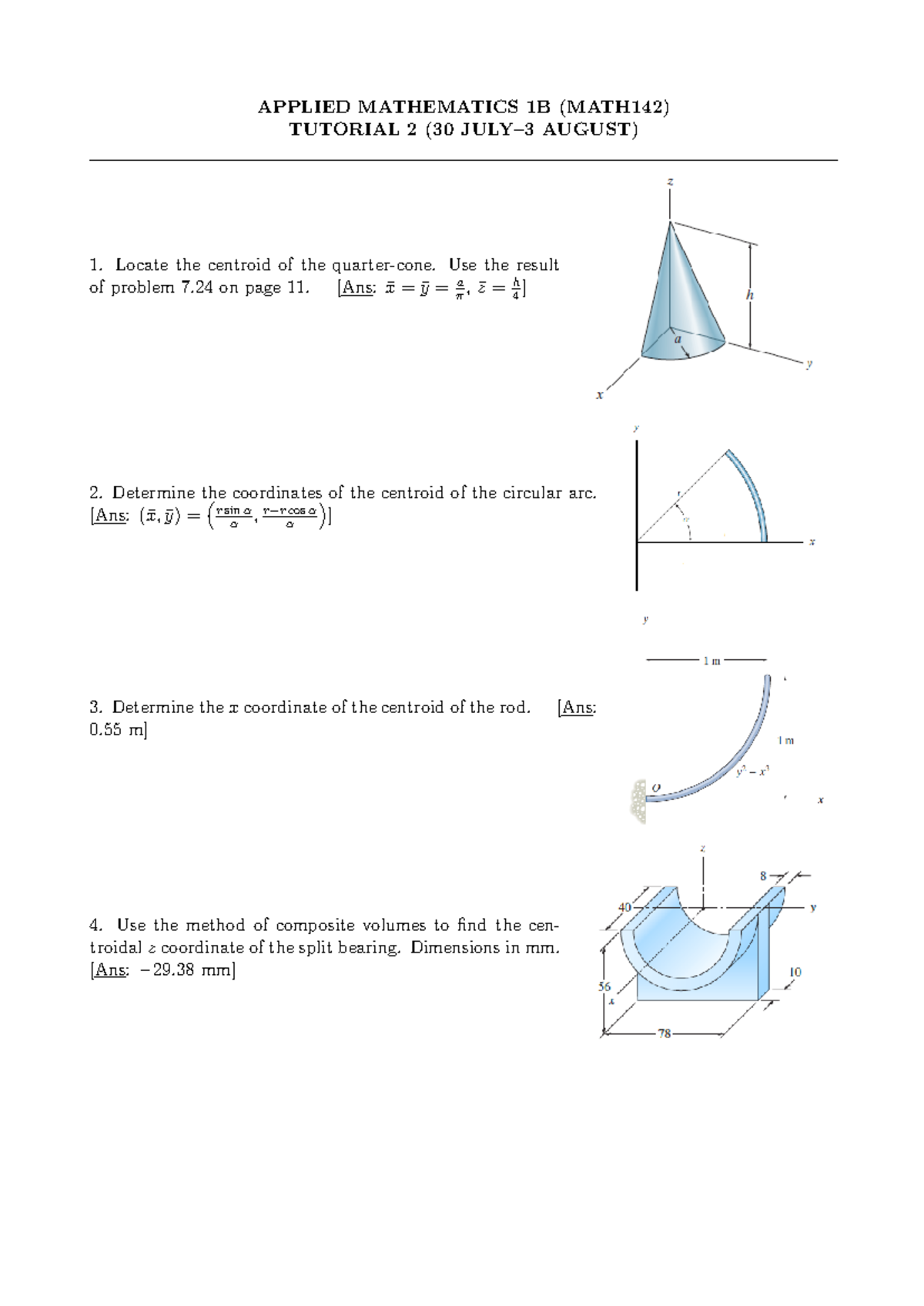 Week 2 - Centroid - APPLIED MATHEMATICS 1B (MATH142) TUTORIAL 2 (30 ...