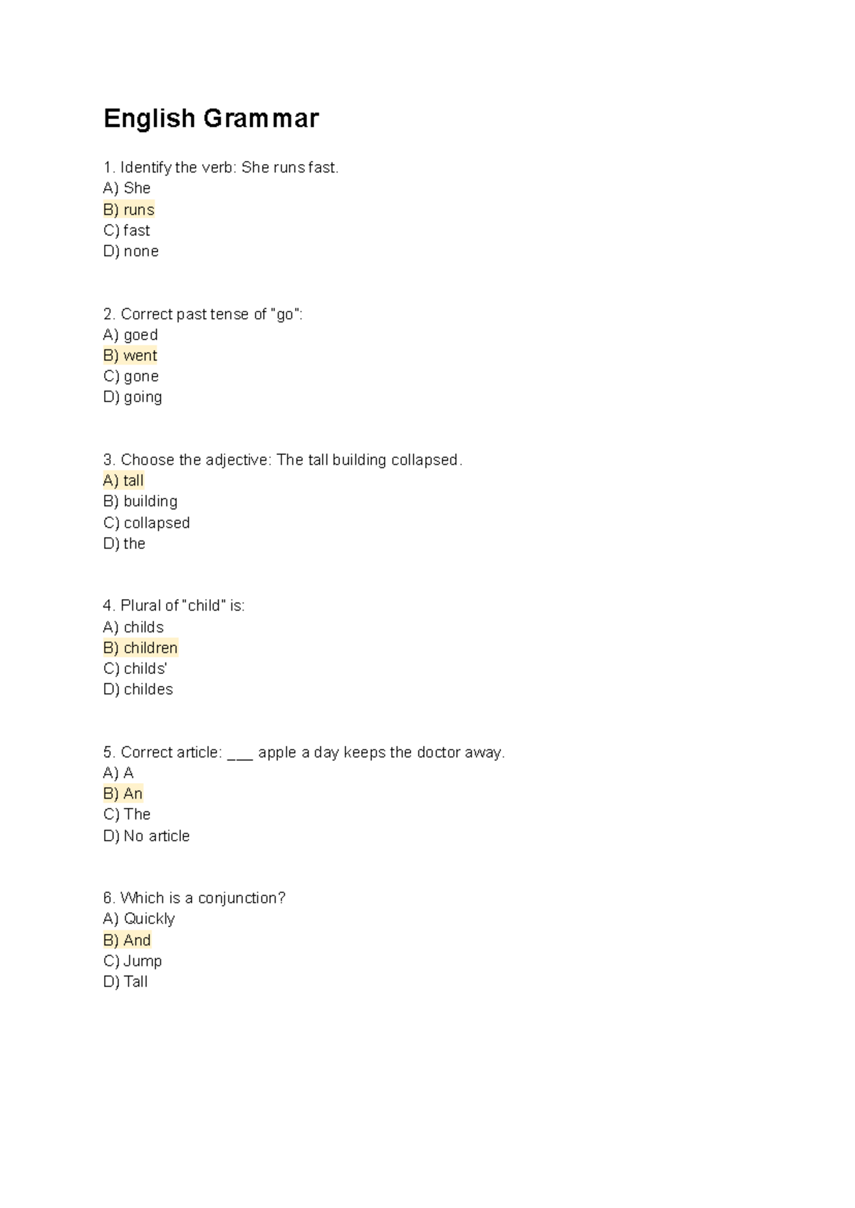 ENG 101: Language Quiz on Grammar and Parts of Speech - Studocu