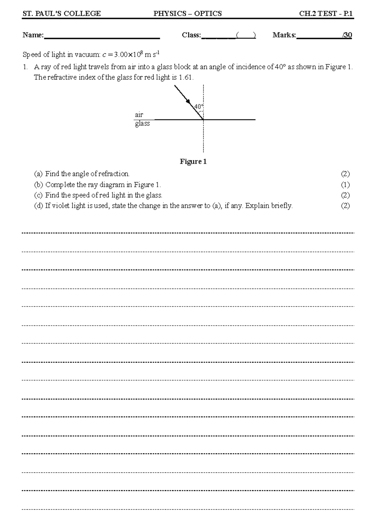 ST. COLLEGE PHYSICS OPTICS CH.2 TEST 2025-26 F3 - Studocu