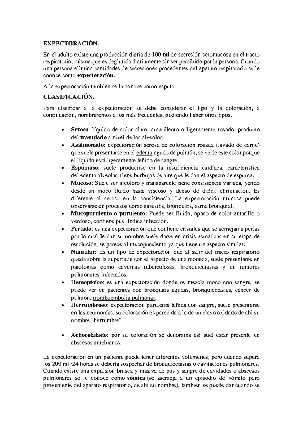 Expectoración y Tos: Lección de Patología Respiratoria - Studocu