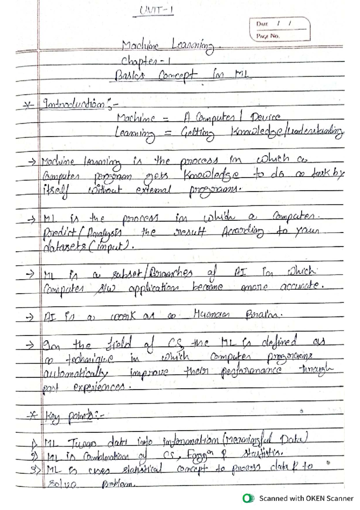 Unit 1: Machine Learning Basics - Key Concepts and Techniques - Studocu