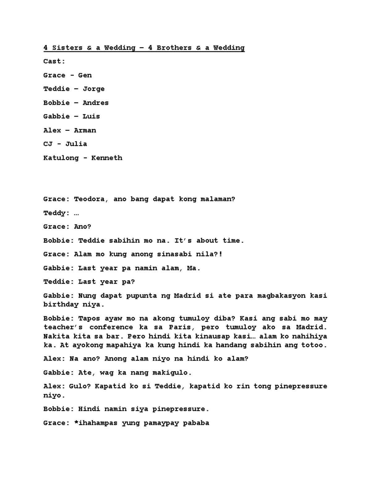 Pdfcoffee - Script - 4 Sisters & a Wedding – 4 Brothers & a Wedding ...