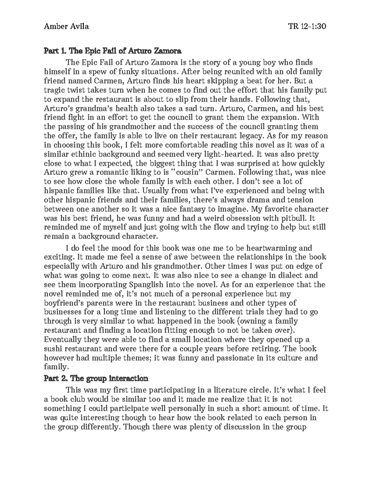 Lit Circles - Lecture Notes on "The Epic Fail of Arturo Zamora" - Studocu