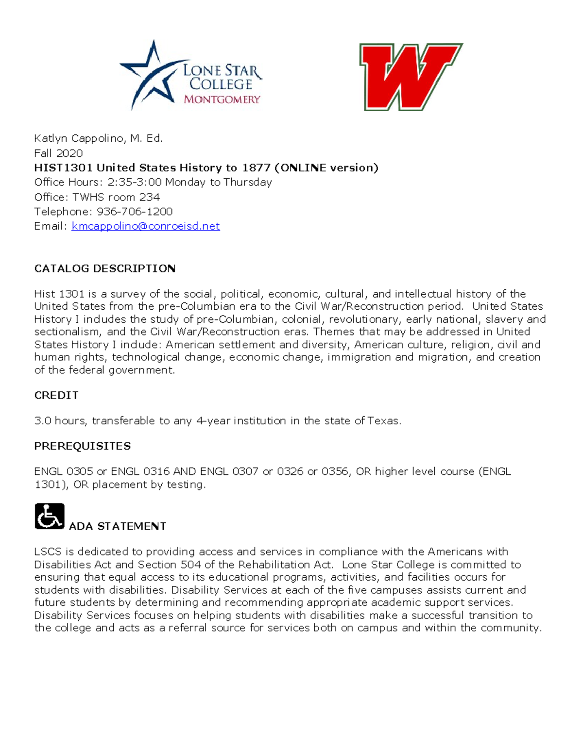 HIST1301 Syllabus 2020-21 Dual Credit US History (ONLINE) - Studocu