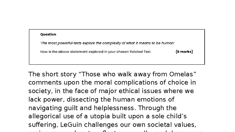 Related Text Analysis: "The Ones Who Walk Away from Omelas" - Studocu