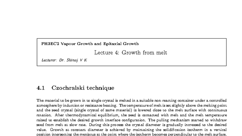 PH3EC2 Lecture 4: Crystal Growth from Melt Techniques and Principles ...