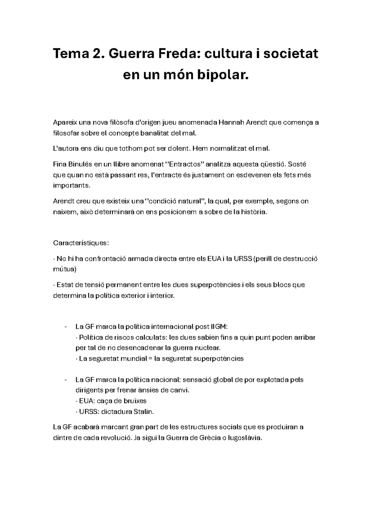 Tema 2: Guerra Freda - Cultura i Societat en un Món Bipolar - Studocu