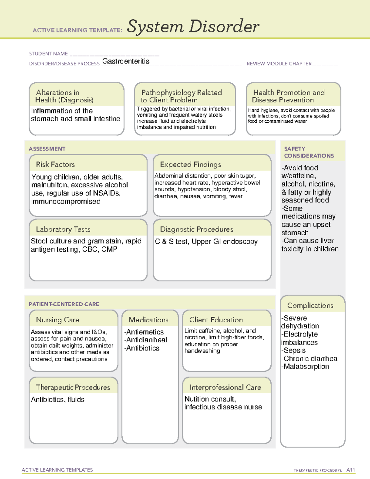 Gastroenteritis ATI System Disorder - ACTIVE LEARNING TEMPLATE: System Disorder STUDENT NAME ...