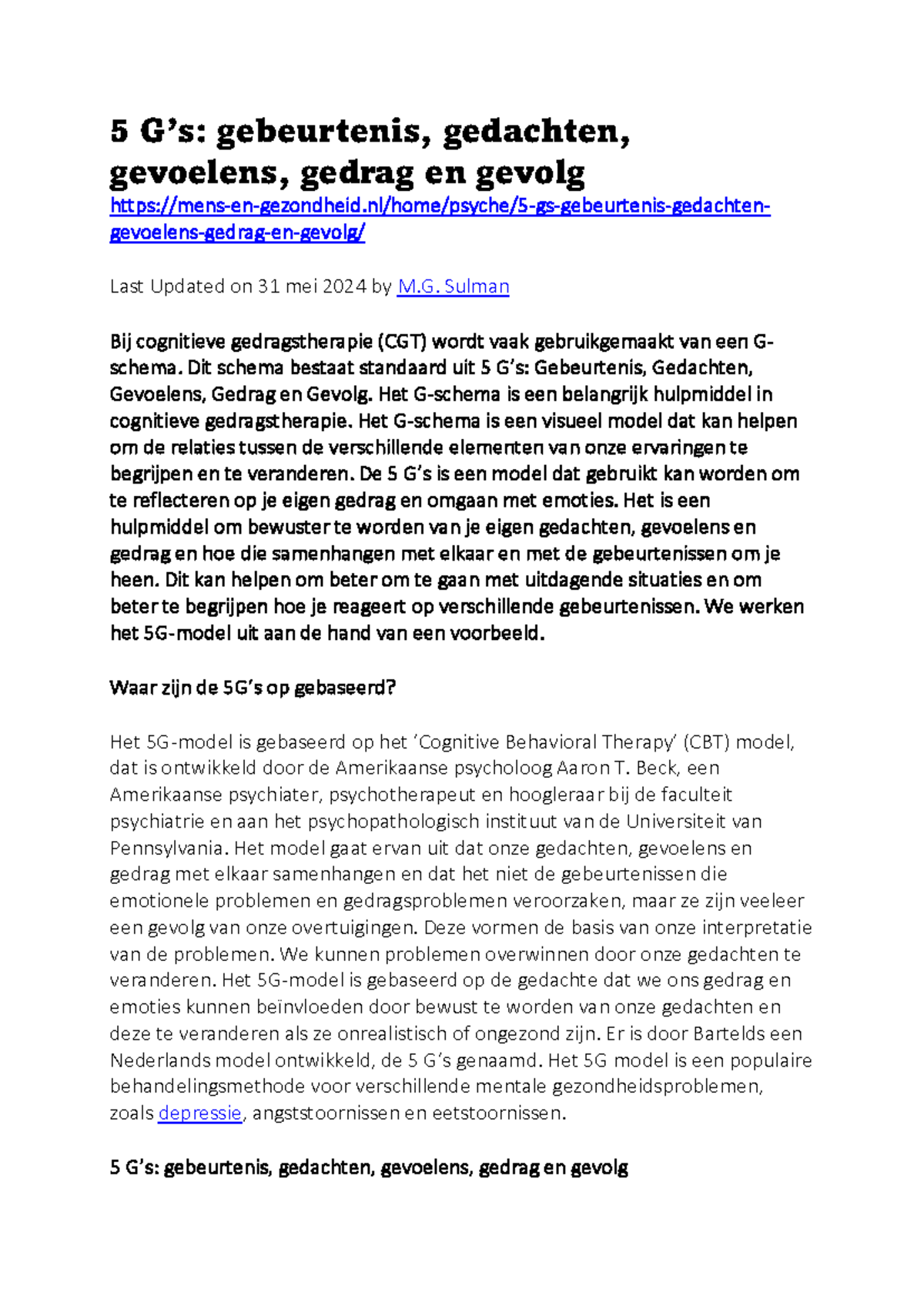 5G Model in Cognitieve Gedragstherapie (CGT) - Uitleg en Voorbeelden ...