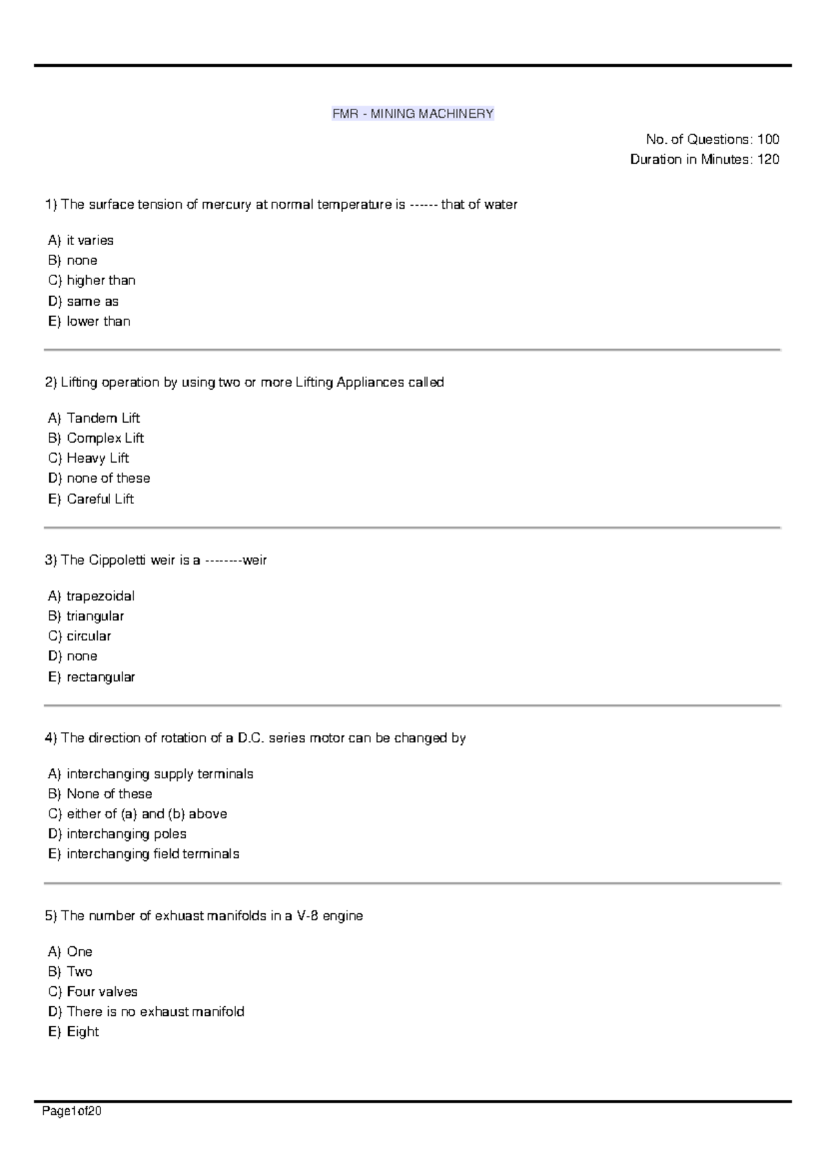 MMR - Mining Machinery Final Exam Question Paper with Answers - Studocu