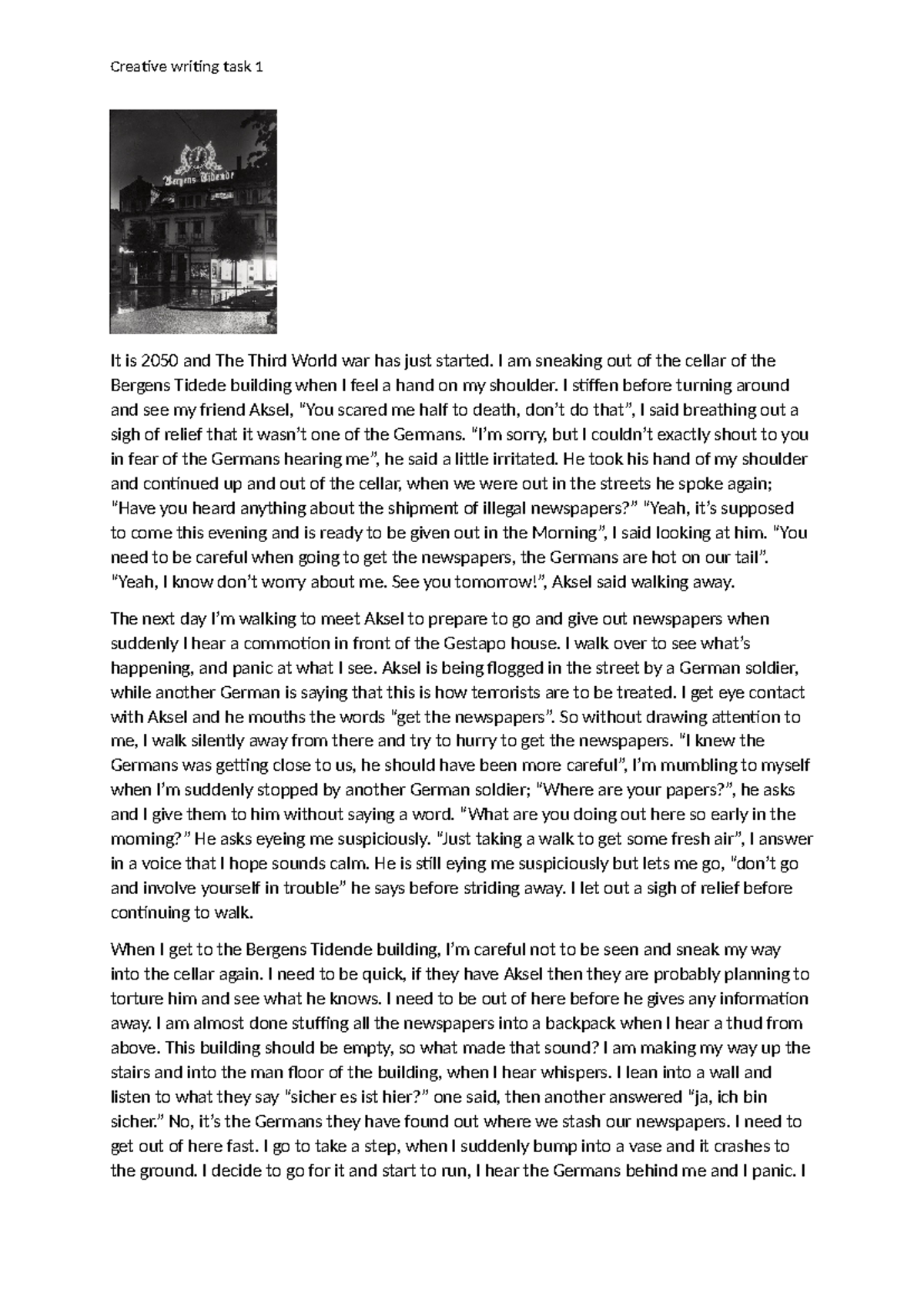 Creative Writing Task 1: A Daring Escape in 2050's War - Studocu