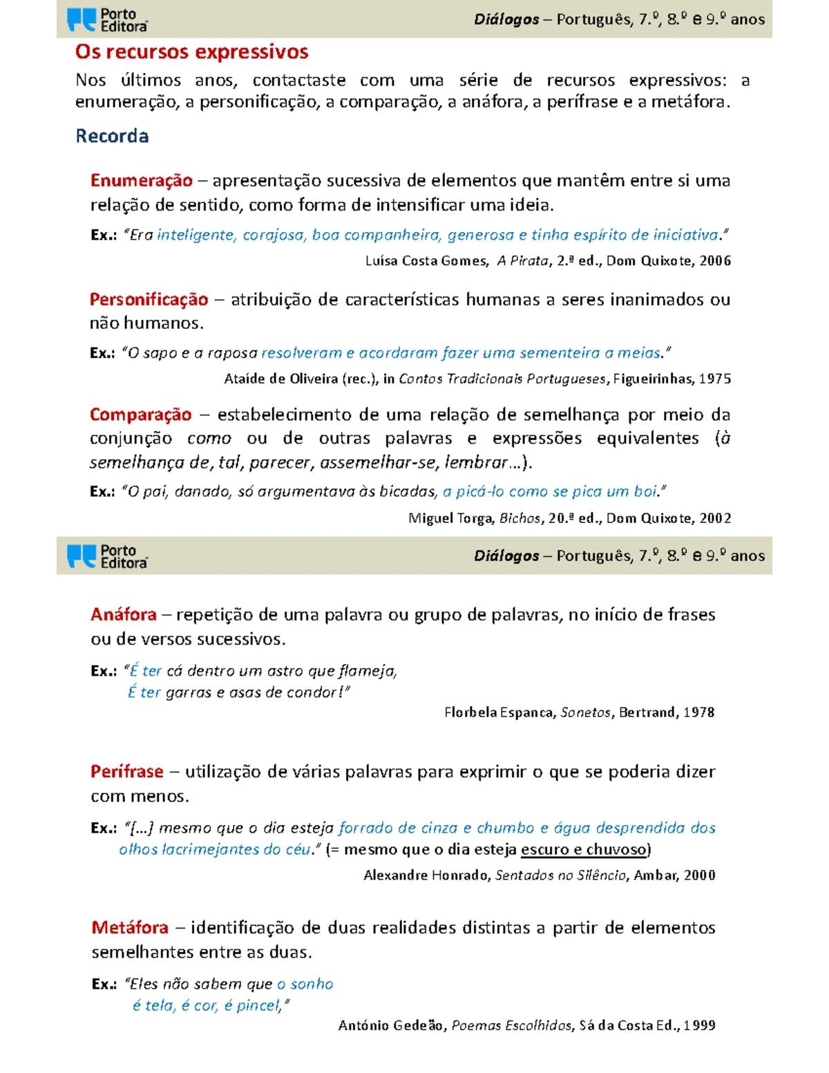 Recursos Expressivos para o 9º Ano - Ficha Informativa Portuguesa - Studocu