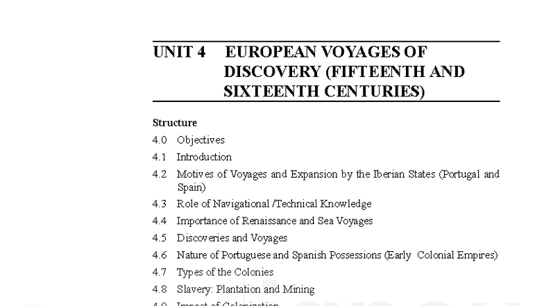 Unit 4: European Voyages of Discovery in the Rise of the Modern West ...