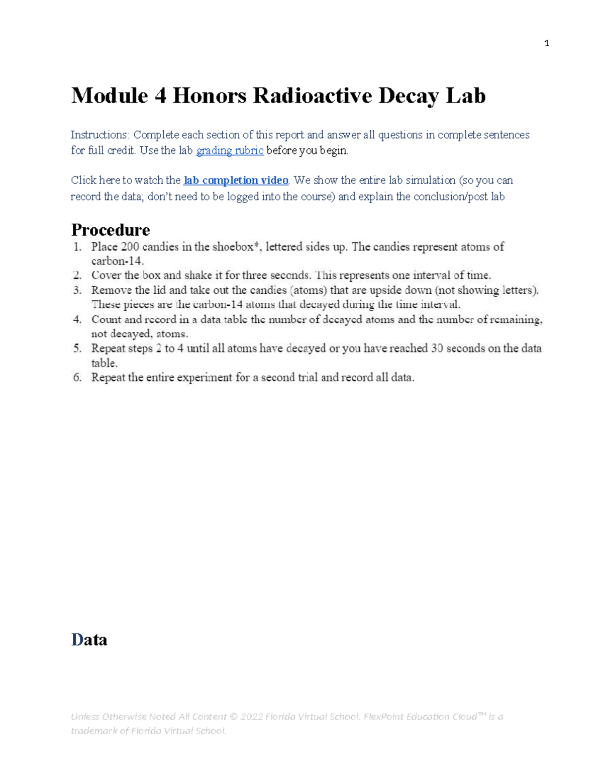 Module 4 Honors Radioactive Decay Lab Report Instructions - Studocu